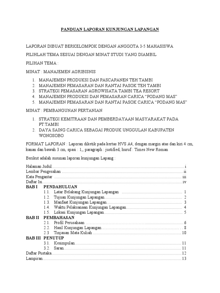 Panduan Laporan Kunjungan Lapangan | PDF