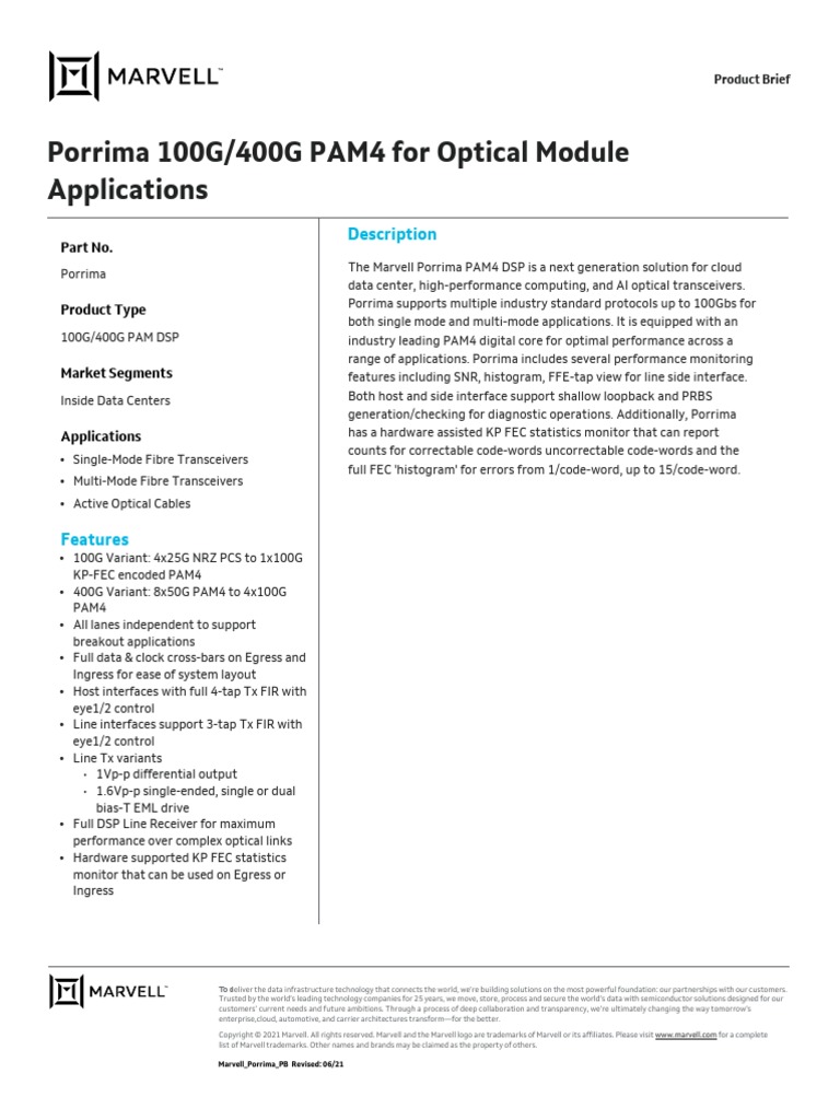Marvell Porrima Product Brief | PDF | Computer Engineering | Computing