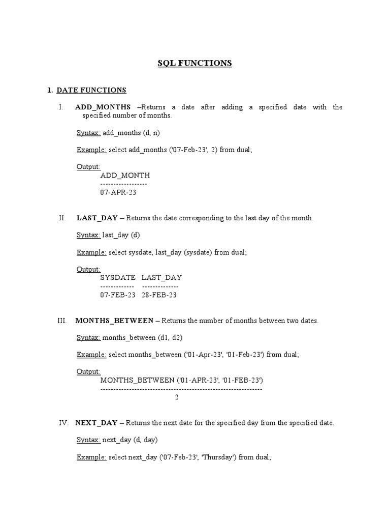 Sql Functions Pdf Computer Science Software Engineering