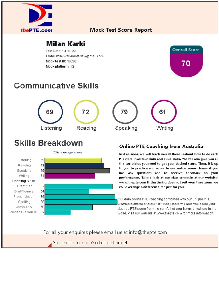 PTE Mock REPORT Milan Karki | PDF