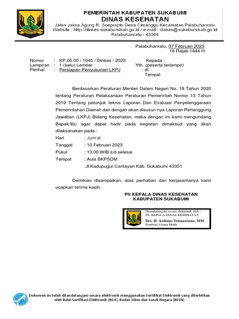 Surat Undangan Penyusunan LKPJ 2022 | PDF