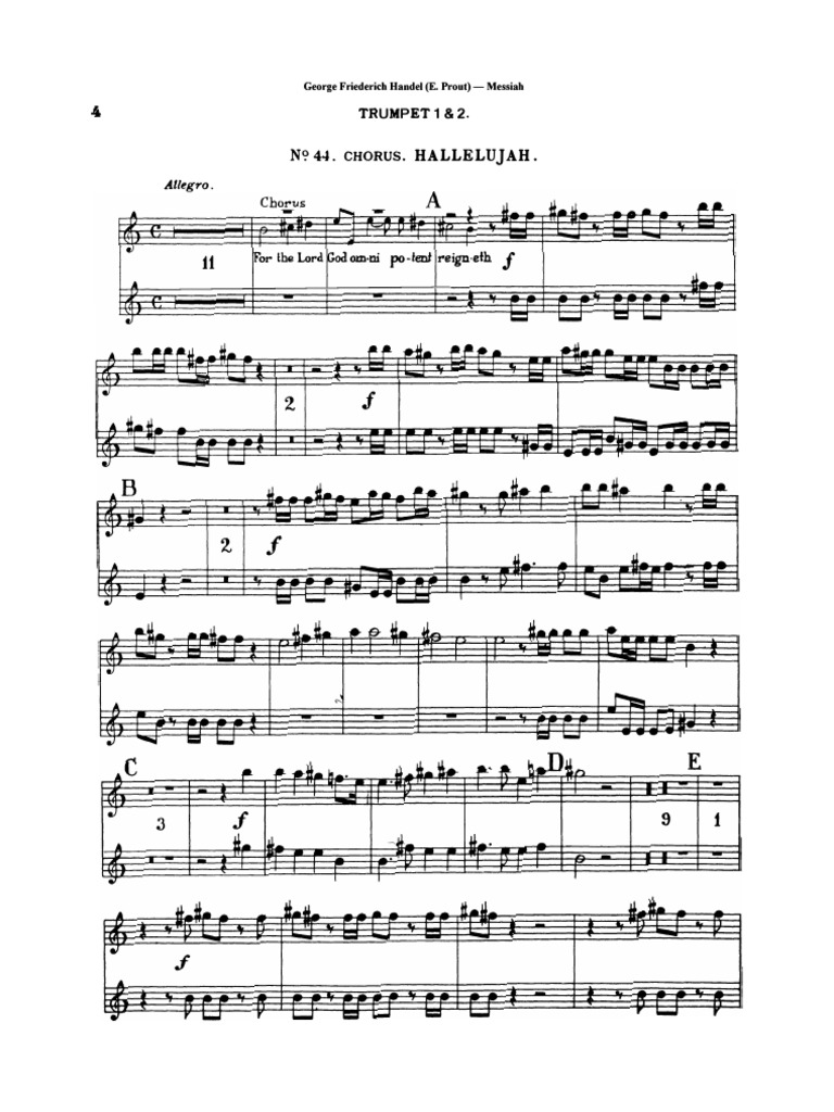 Hallelujah Handel Trumpet Prout | PDF | Messiah (Handel) | Music Based ...
