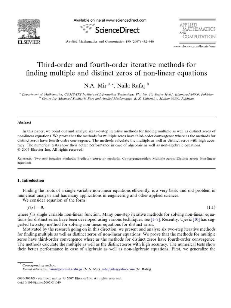 Third Order And Fourth Order Iterative Methods For Pdf Zero Of A Function Equations