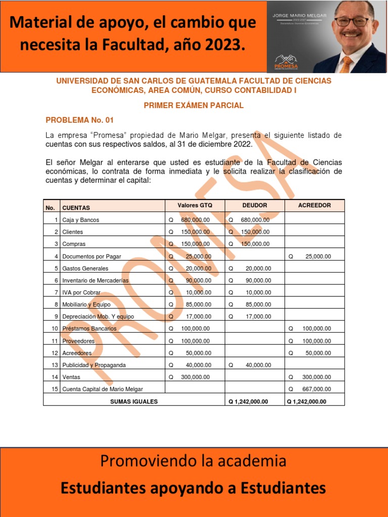 Material de Apoyo Primer Examen Parcial Contabilidad I Economicas Usac 2023 | PDF | Contabilidad ...