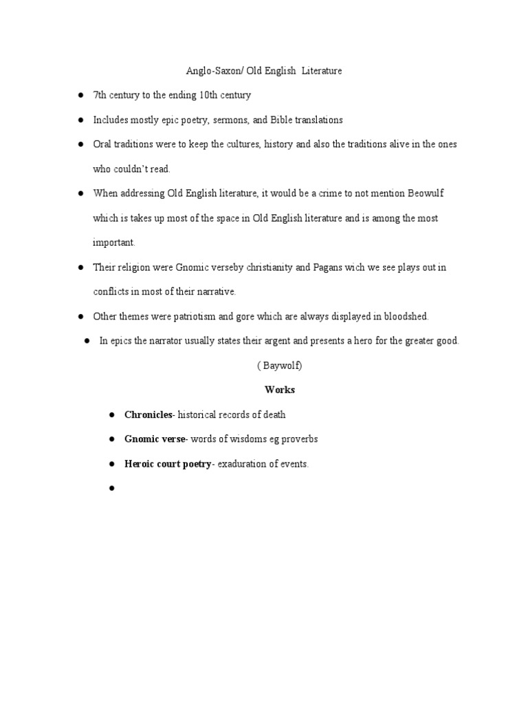 Anglo-Saxon - Old English Literature | PDF