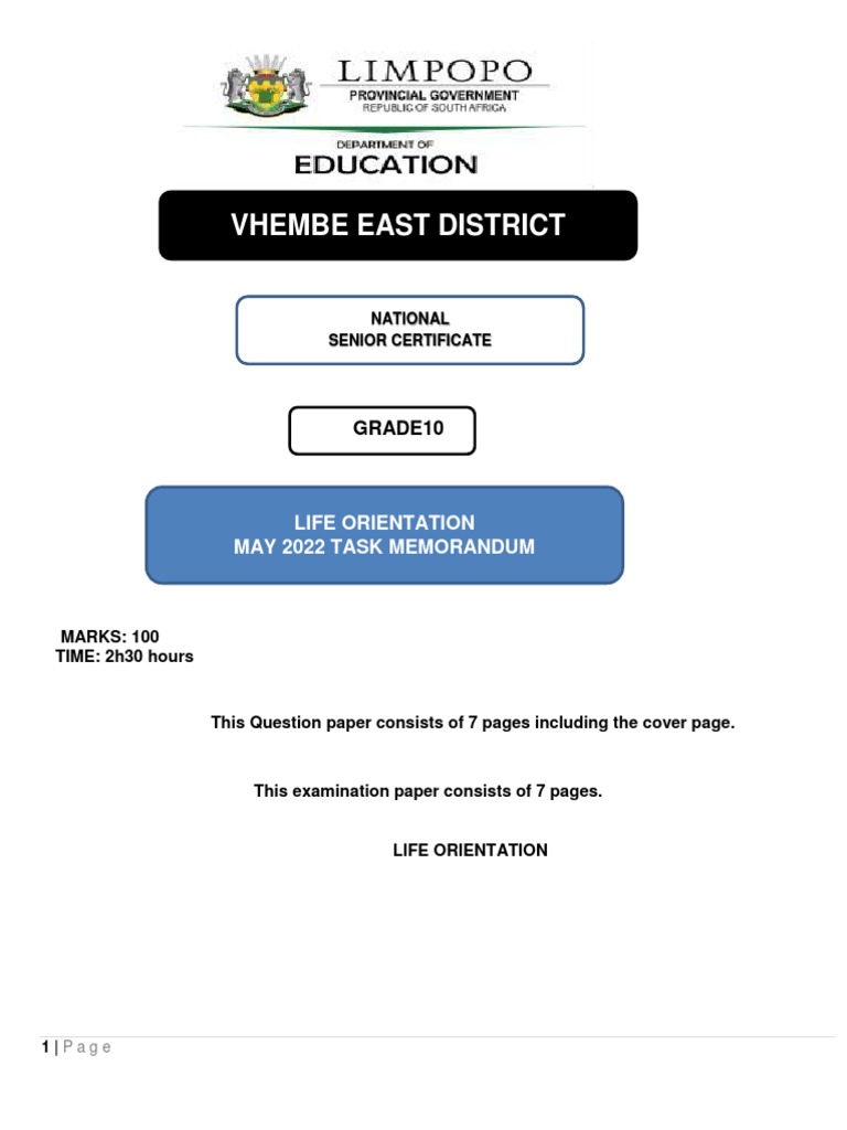 2022 LO MEMO GRADE 10 Term 2 Controlled Test | PDF | Physical Fitness