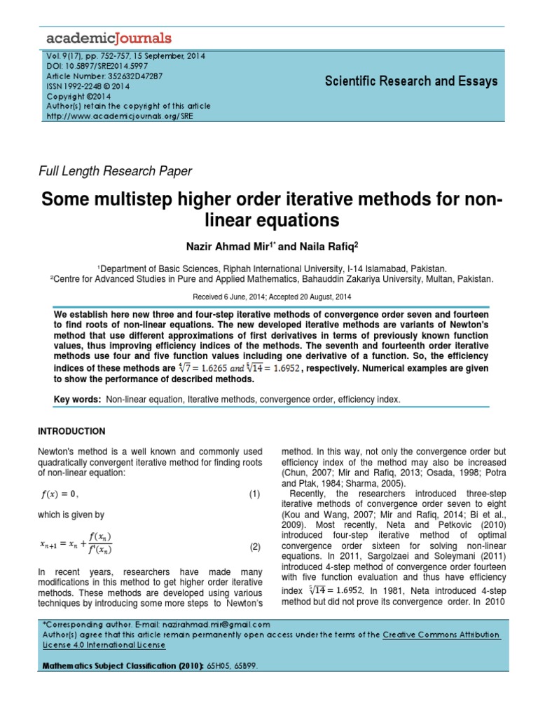 Some Multistep Higher Order Iterative Methods For Nonlinear Pdf
