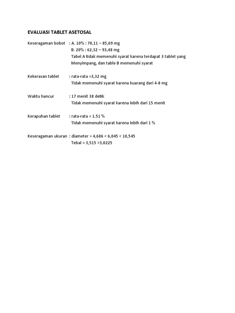 Evaluasi Tablet Asetosal | PDF