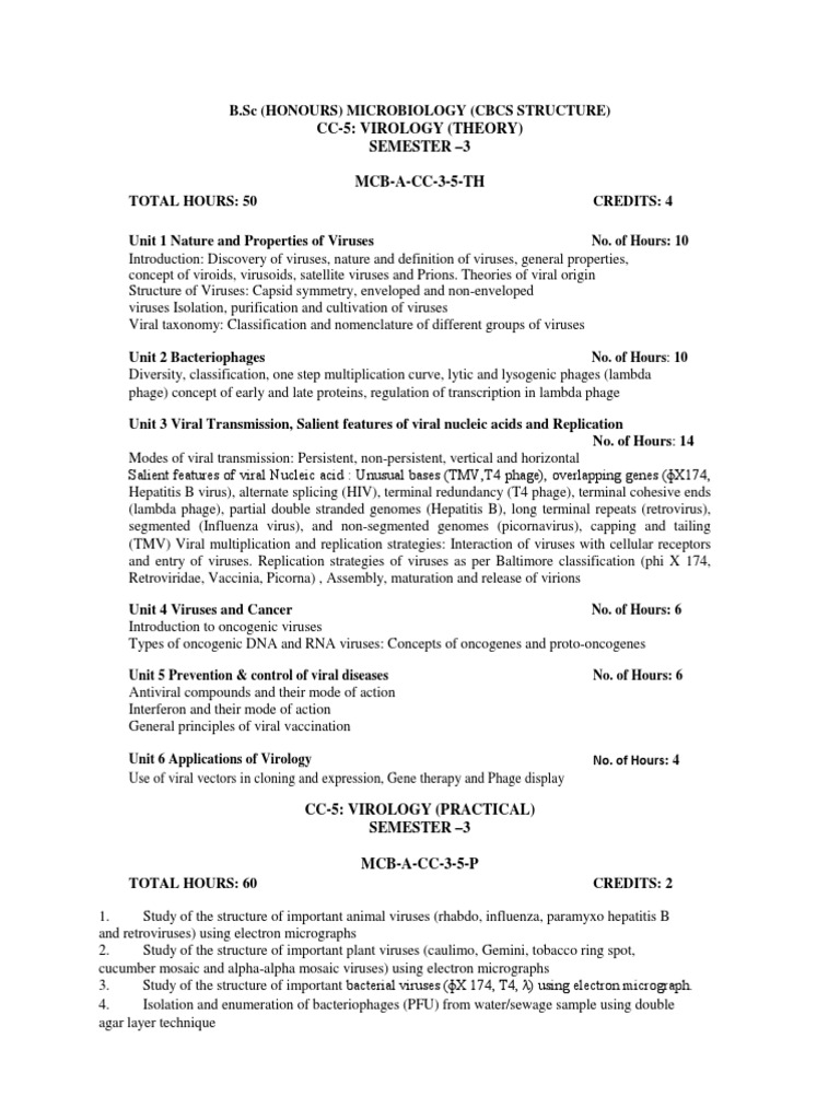 3rd Semester Syllabus | PDF | Virus | Dna