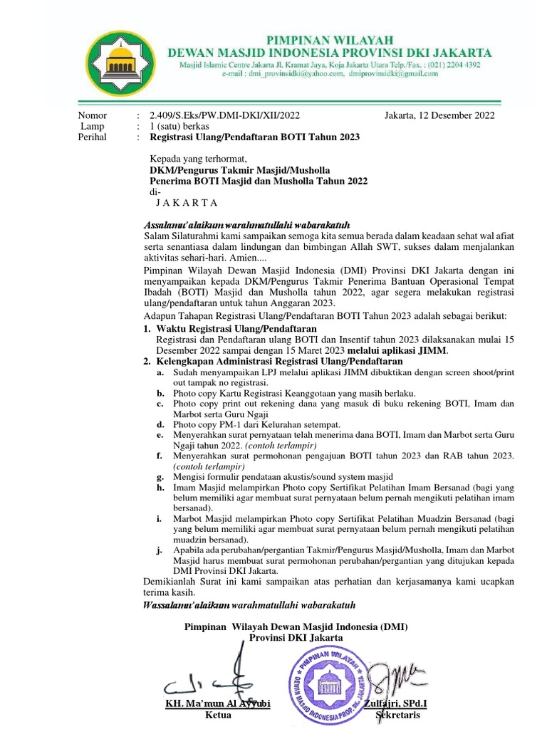 Registrasi BOTI Masjid 2023 DKI Jakarta | PDF