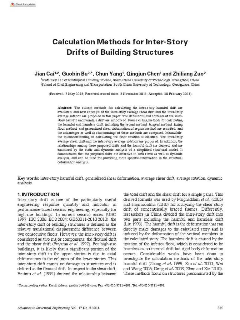 Calculation Methods Of Inter Story Drifts In Building Structures Pdf Angle Deformation