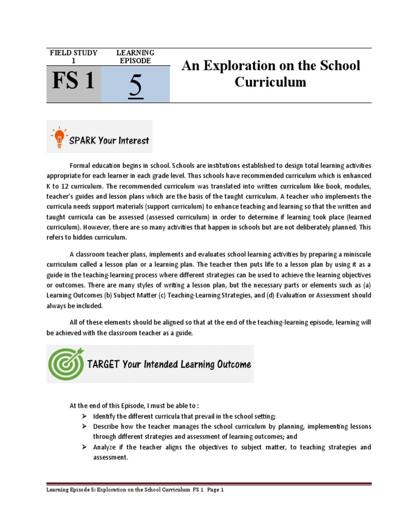 Agustin, FIELD-STUDY-1-E5-Exploration-on-the-school-curriculum | PDF | Curriculum | Teachers