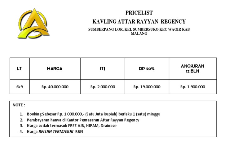 Pricelist Attar Rayyan Regency 201222 | PDF