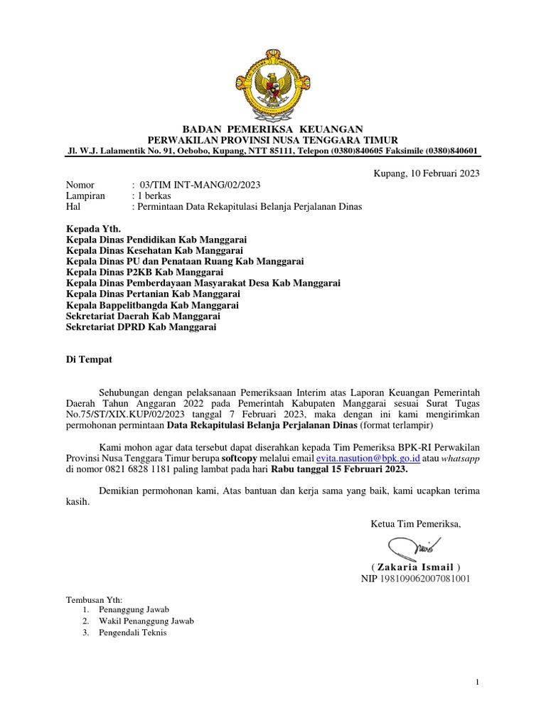 03 Surat Permintaan Data Belanja Perjadin | PDF