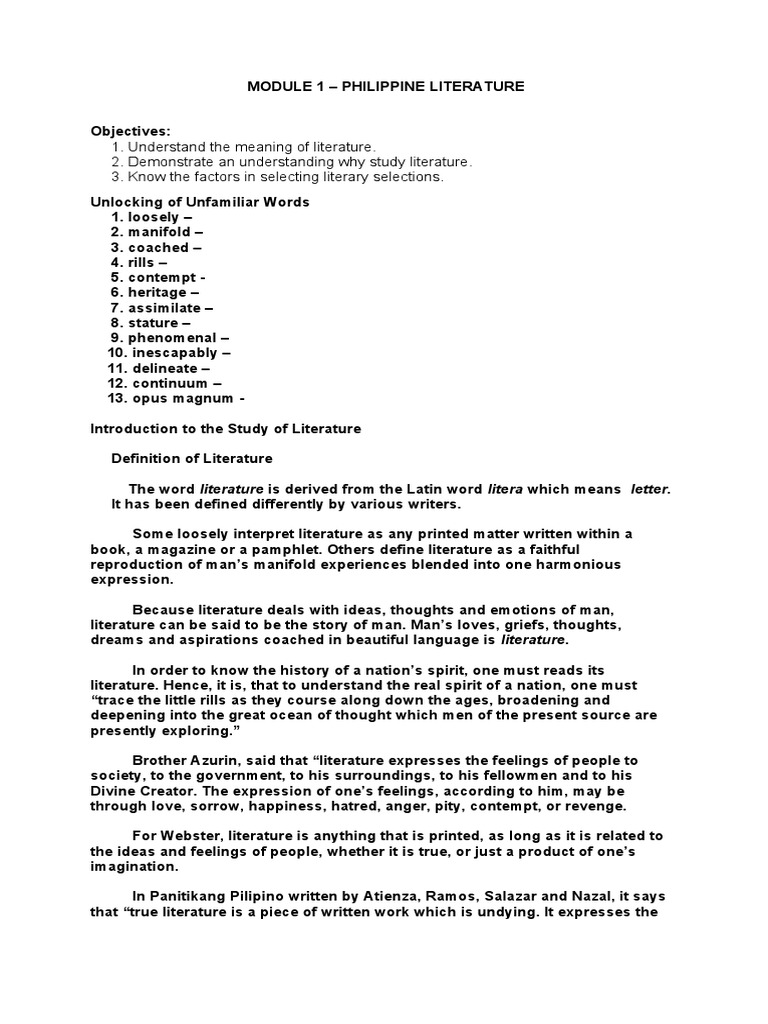 SVFC - Phil Lit - Module 1 - Lecture Intro | PDF | Poetry | Epic Poetry