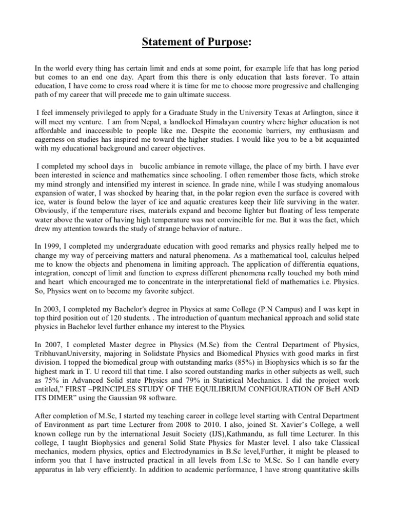 Physics Statement of Purpose Guide | PDF | Career & Growth | Science ...