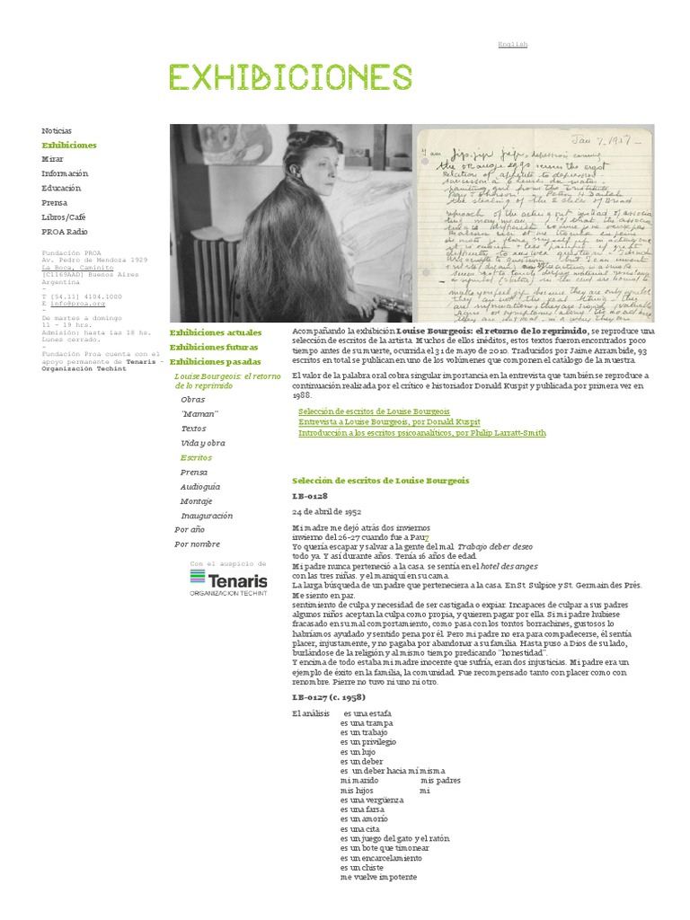 Escritos - Louise Bourgeois - El Retorno de Lo Reprimido - Exhibiciones ...