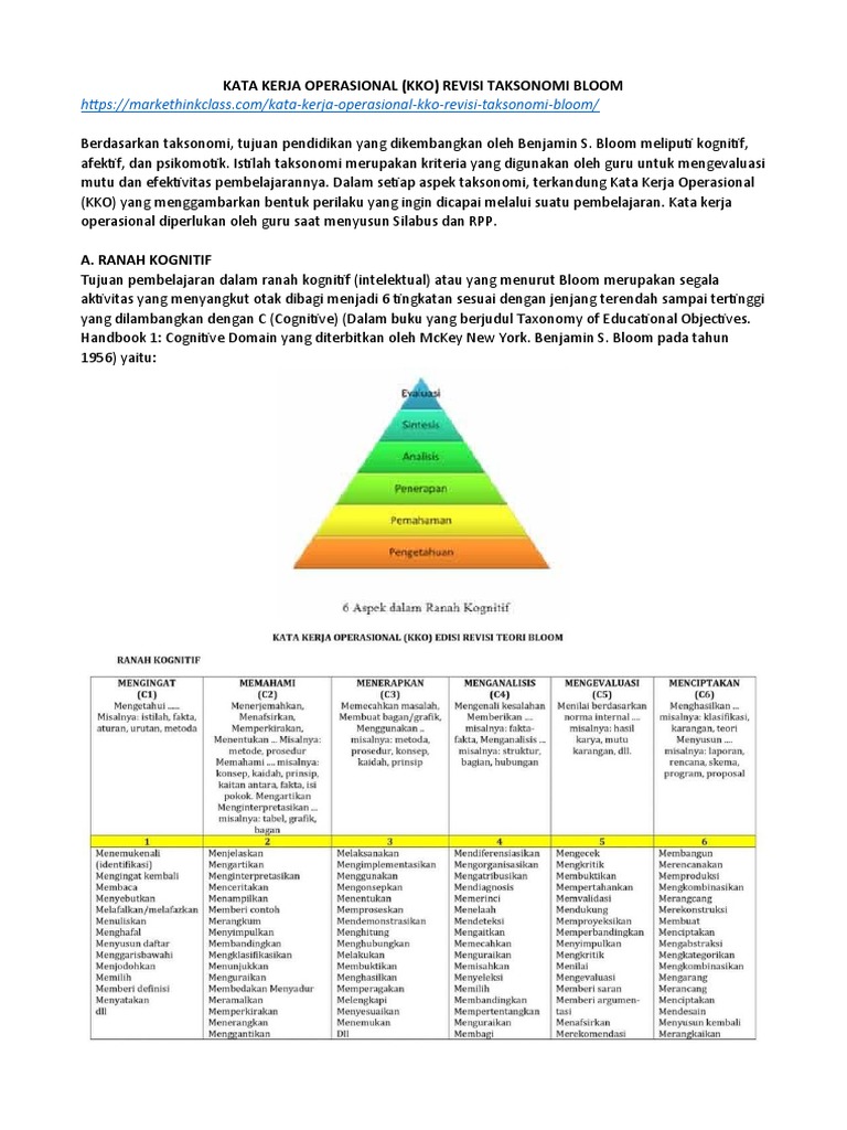 Kata Kerja Operasional Taksonomi Bloom | PDF