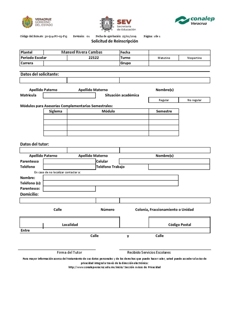Solicitud de Reinscripción | PDF