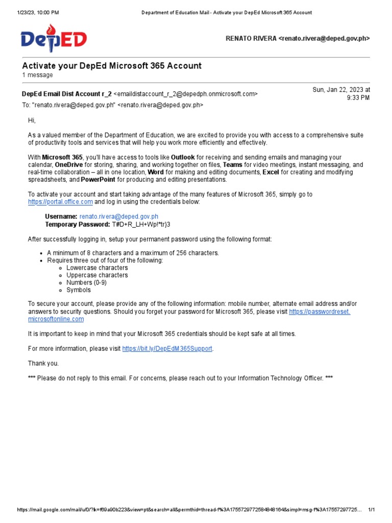Department of Education Mail - Activate Your DepEd Microsoft 365 ...