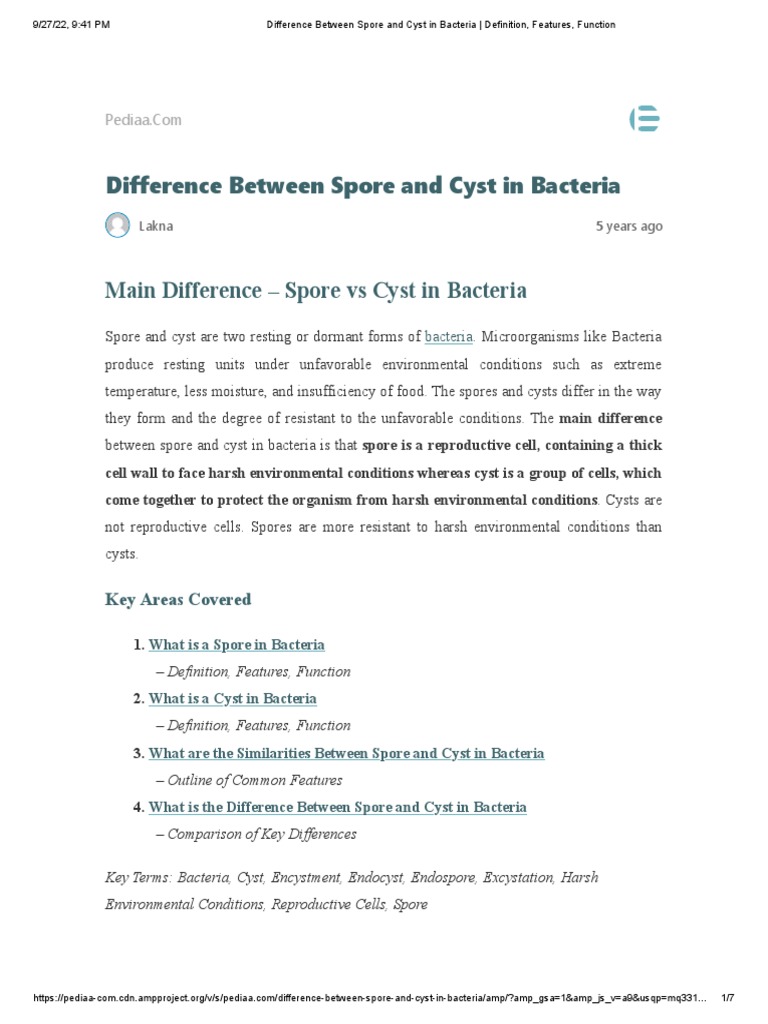 Difference Between Spore and Cyst in Bacteria - Definition, Features ...