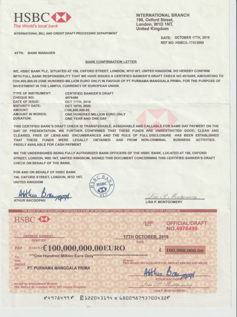 Bank Draft Copy - Front | PDF