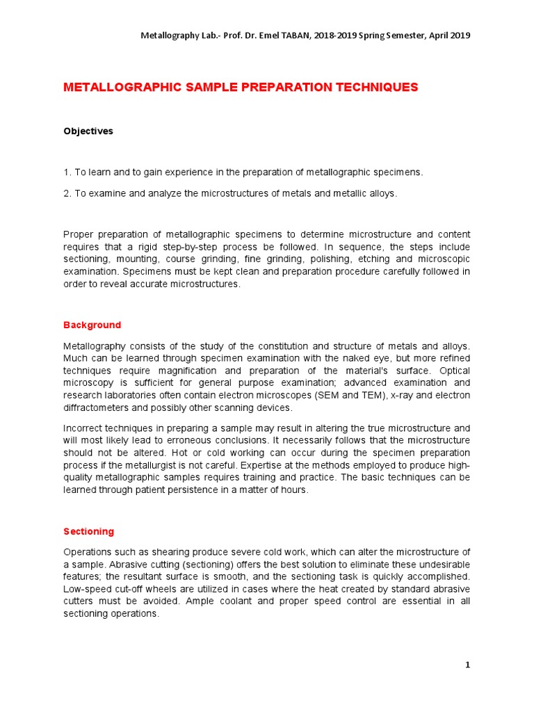 Metallographic Sample Preparation Techniques: Background | PDF ...