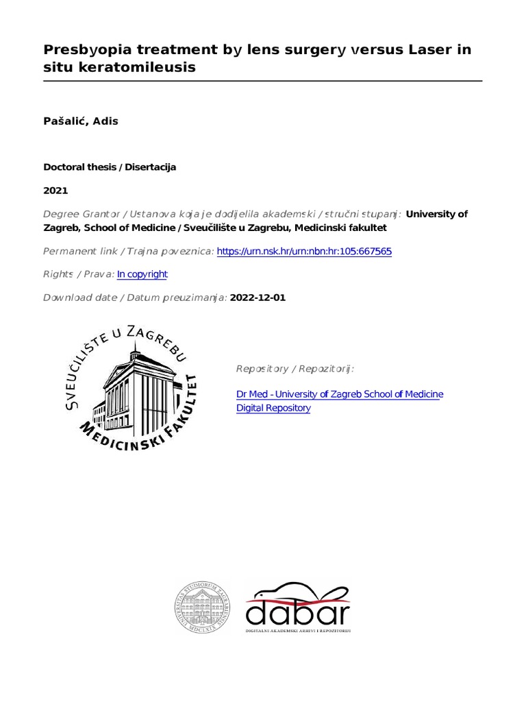 Adis Pasalic - Doktorat-Eng | PDF | Cornea | Human Eye