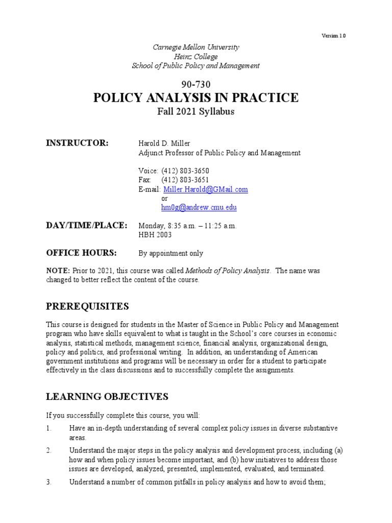 CMU Heinz College policy analysis syllabus | PDF | Policy Analysis | Policy
