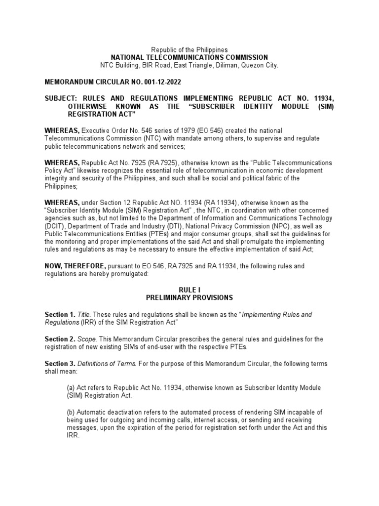 IRR of RA 11934 | PDF | Identity Document