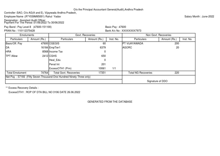 Assistant Audit Officer Salary Slip | PDF