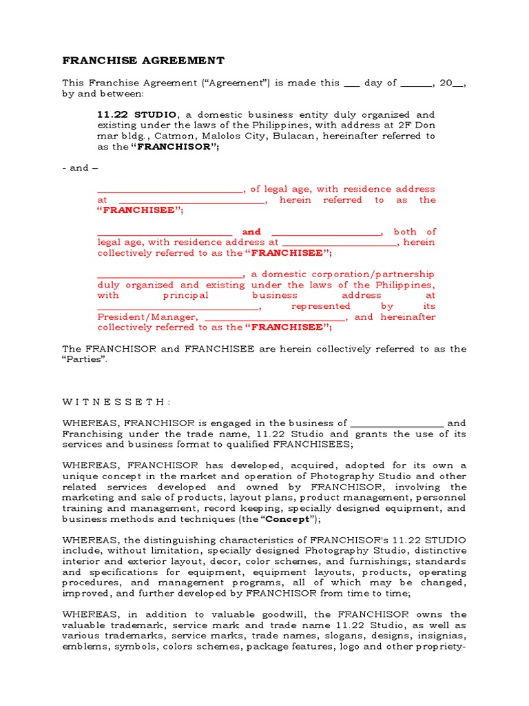 Franchise Agreement Sample | PDF | Franchising | Private Law