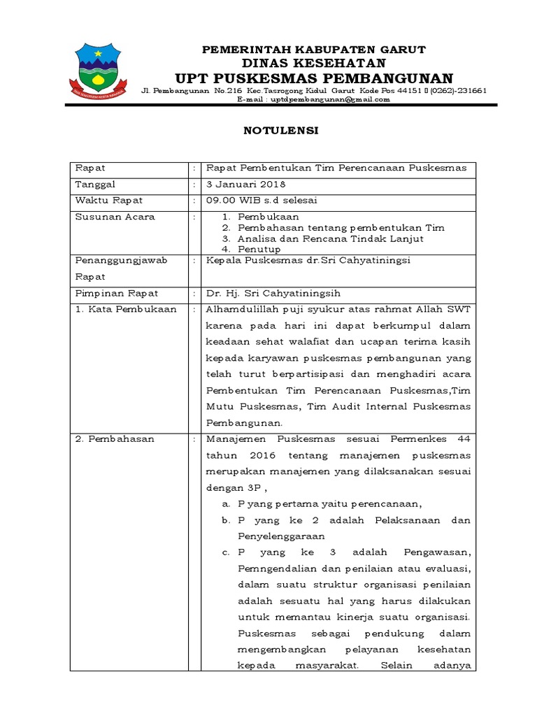 Notulen Rapat Pembentukan Tim Perencana | PDF