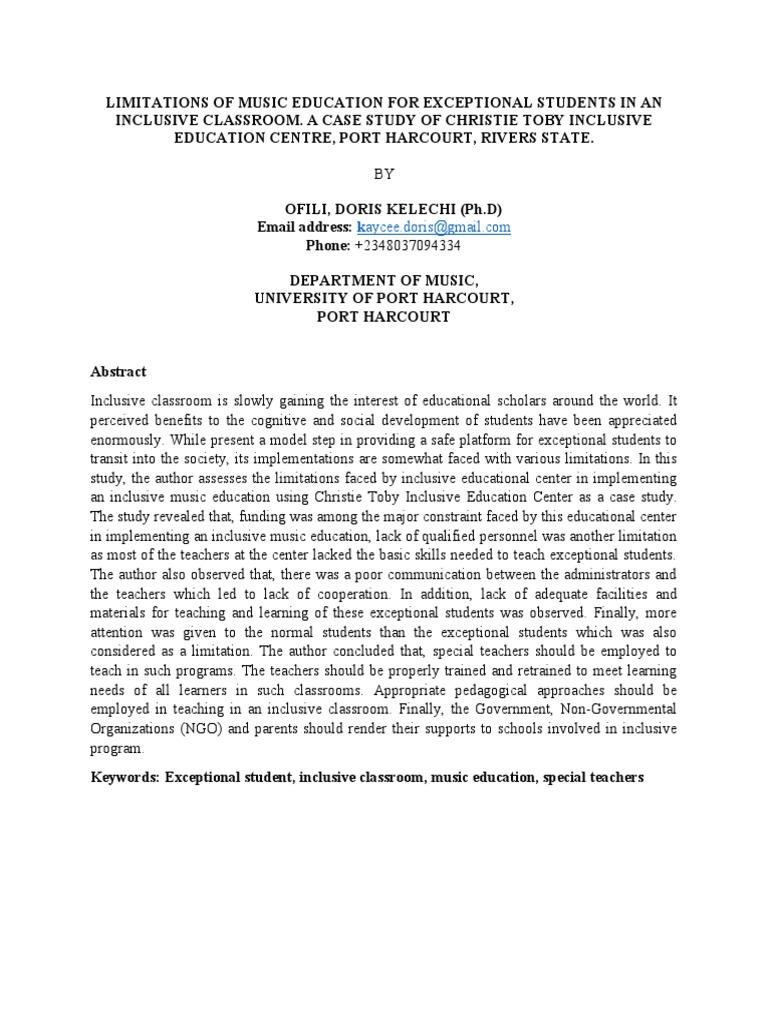 Limitations of Music Education For Exceptional Students in An Inclusive ...