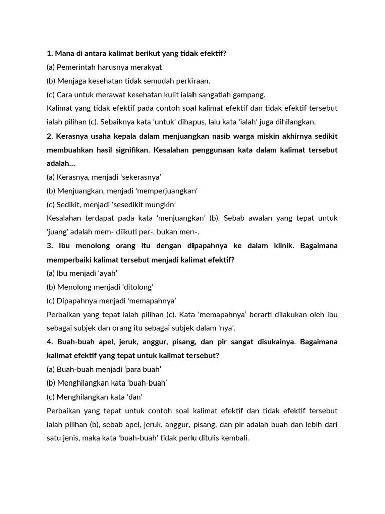 Formatif Soal Materi Kalimat Efektif | PDF