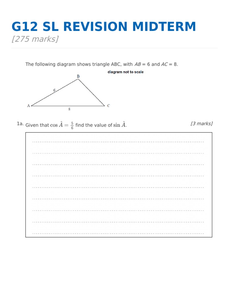 g12 SL Revision Midterm | Download Free PDF | Mathematical Objects | Elementary Mathematics
