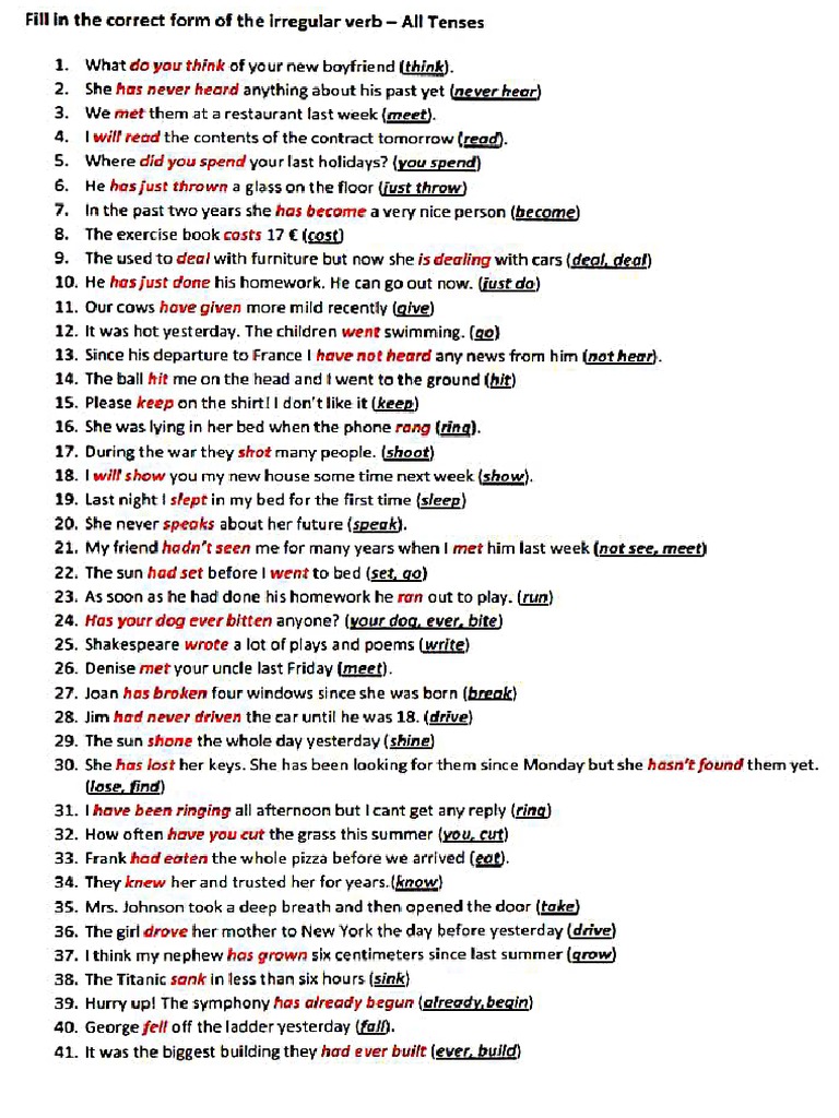 Tenses Worksheet (Key) Class 10 Grammar Exercise Questions | PDF