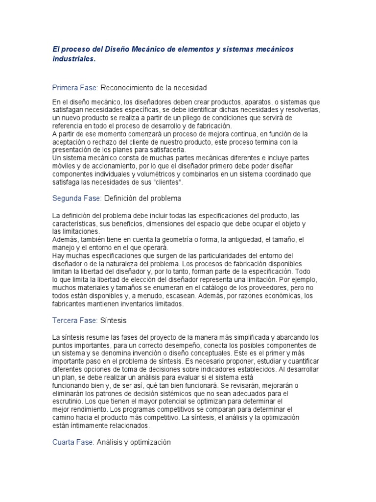 El Proceso Del Diseño Mecánico de Elementos y Sistemas Mecánicos ...