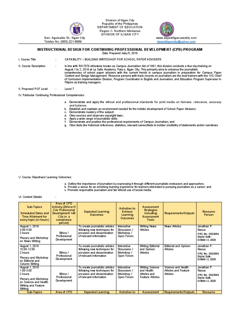Training Design For 2019 Division Training | PDF | Journalism | News