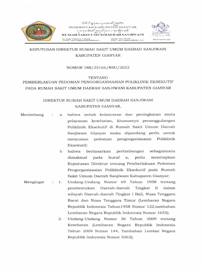 1.pedoman Pengorganisasian Poliklinik Eksekutif | PDF