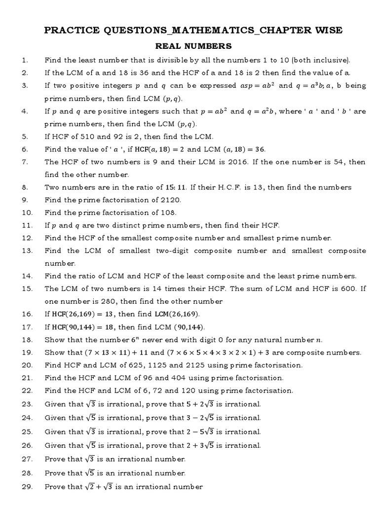 Mathematics Practice Questions by Chapter | PDF | Circle | Equations