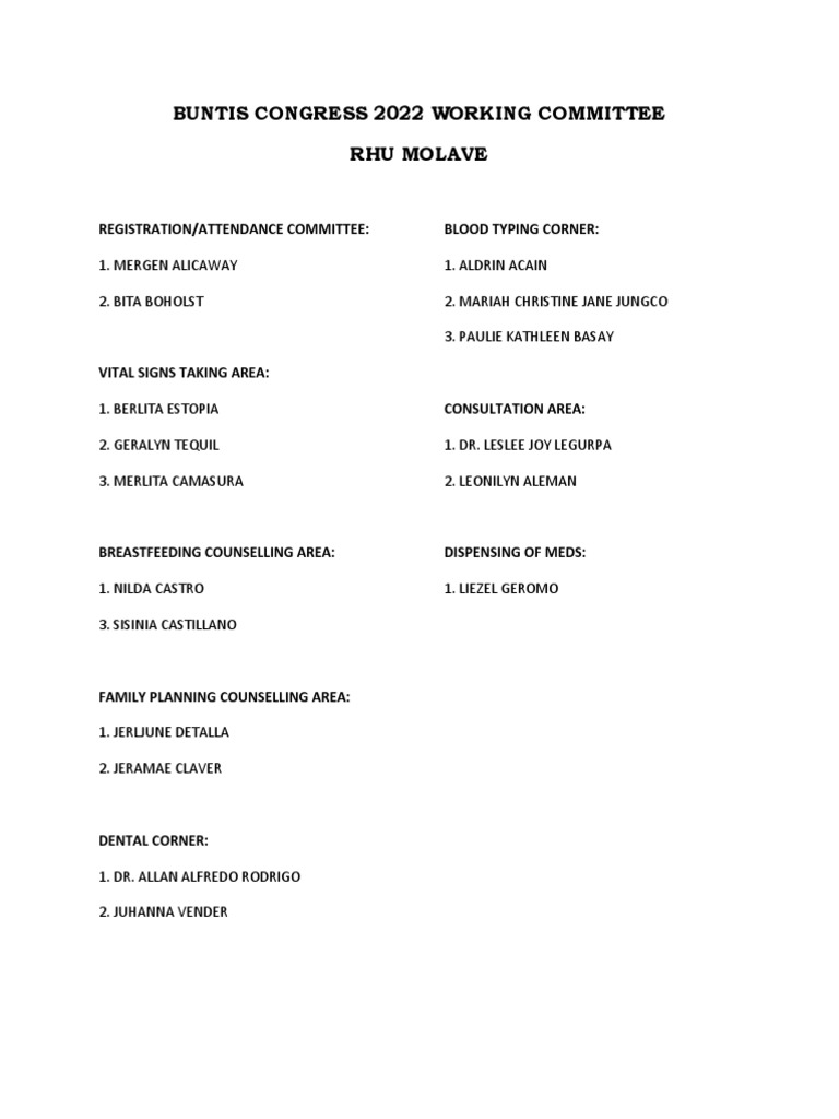 Buntis Congress 2022 Working Committee | PDF