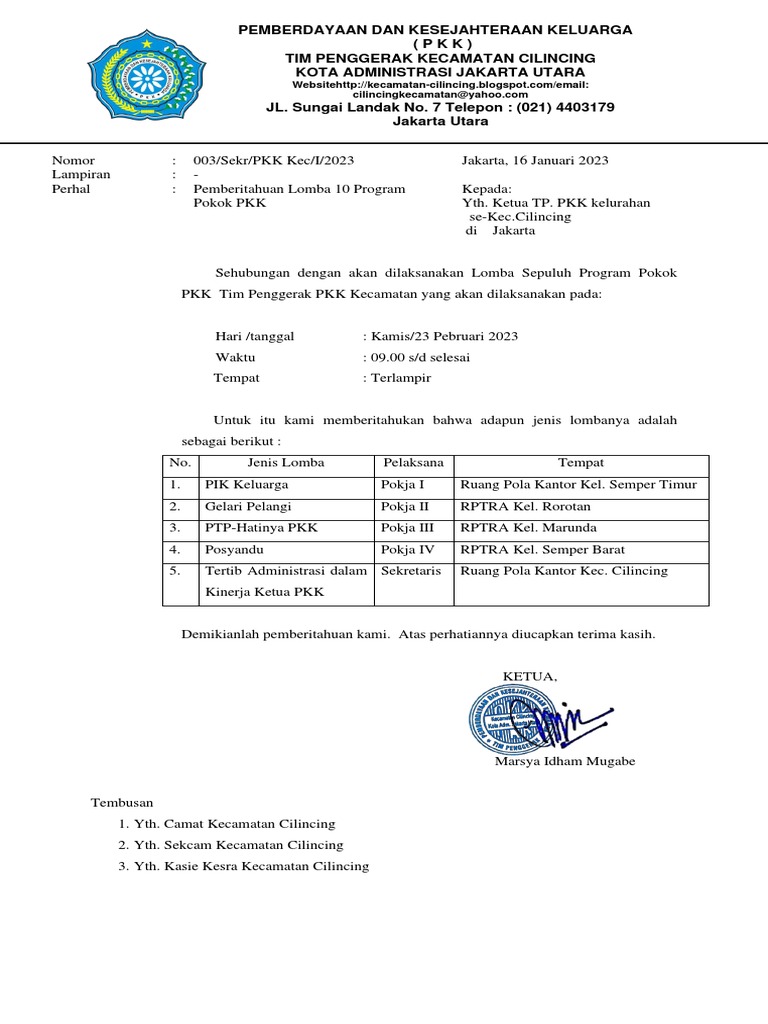 PKK Kecamatan Cilincing Gelar Lomba Sepuluh Program Pokok | PDF