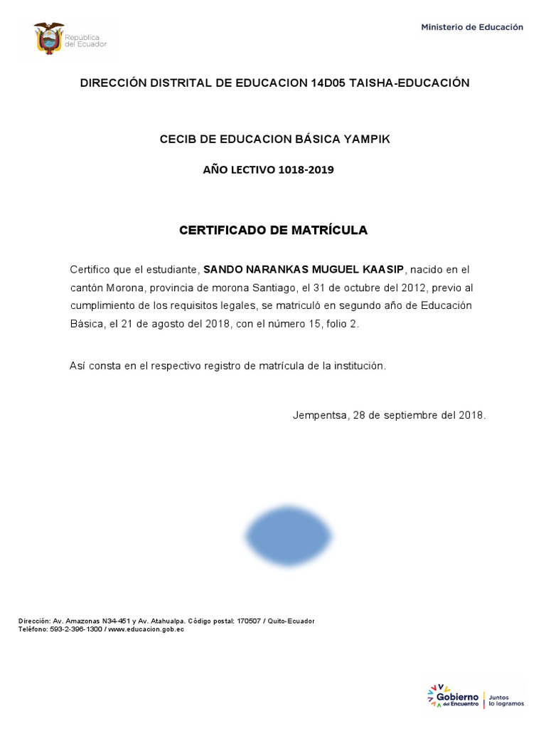 Certificado de Matricula | PDF