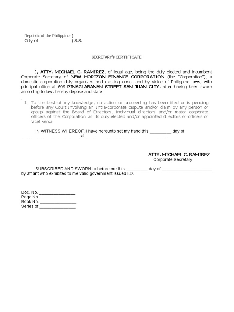04-Amendment Form (Secretarys Certificate NonExistence) | PDF
