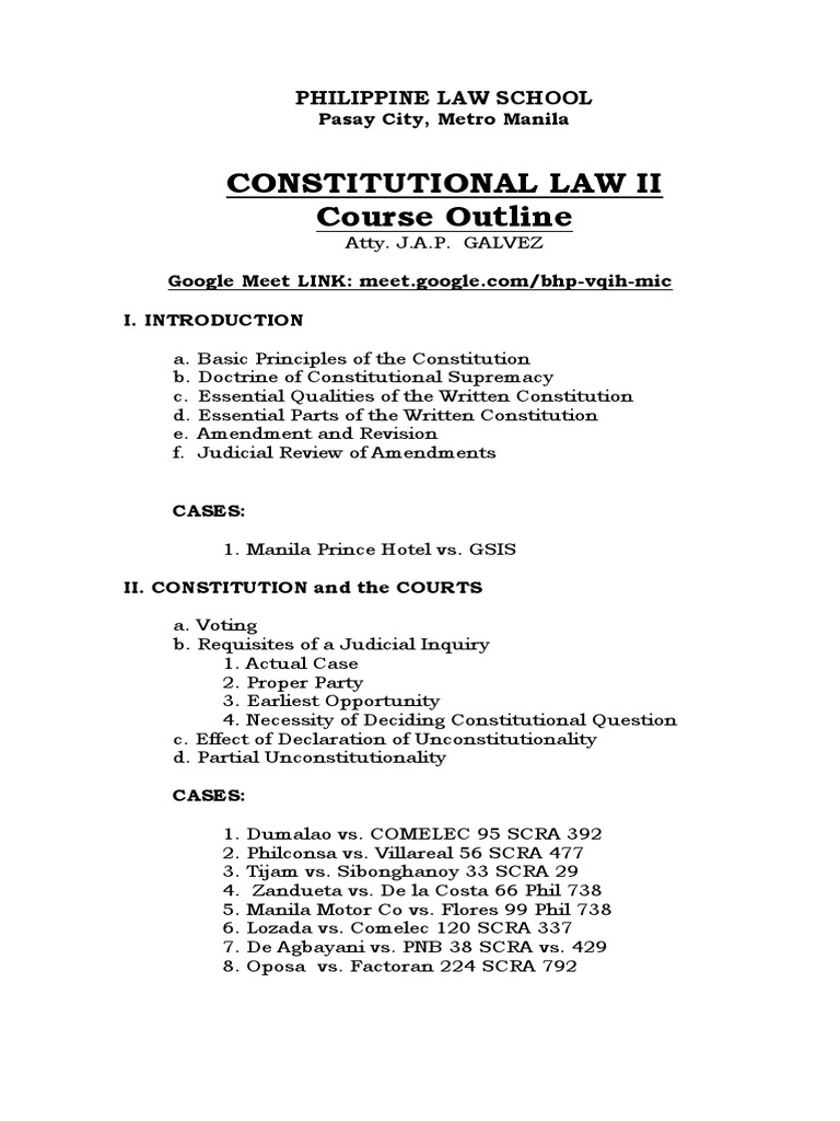 Course Outline Consti 2 | PDF | Search Warrant | Bail