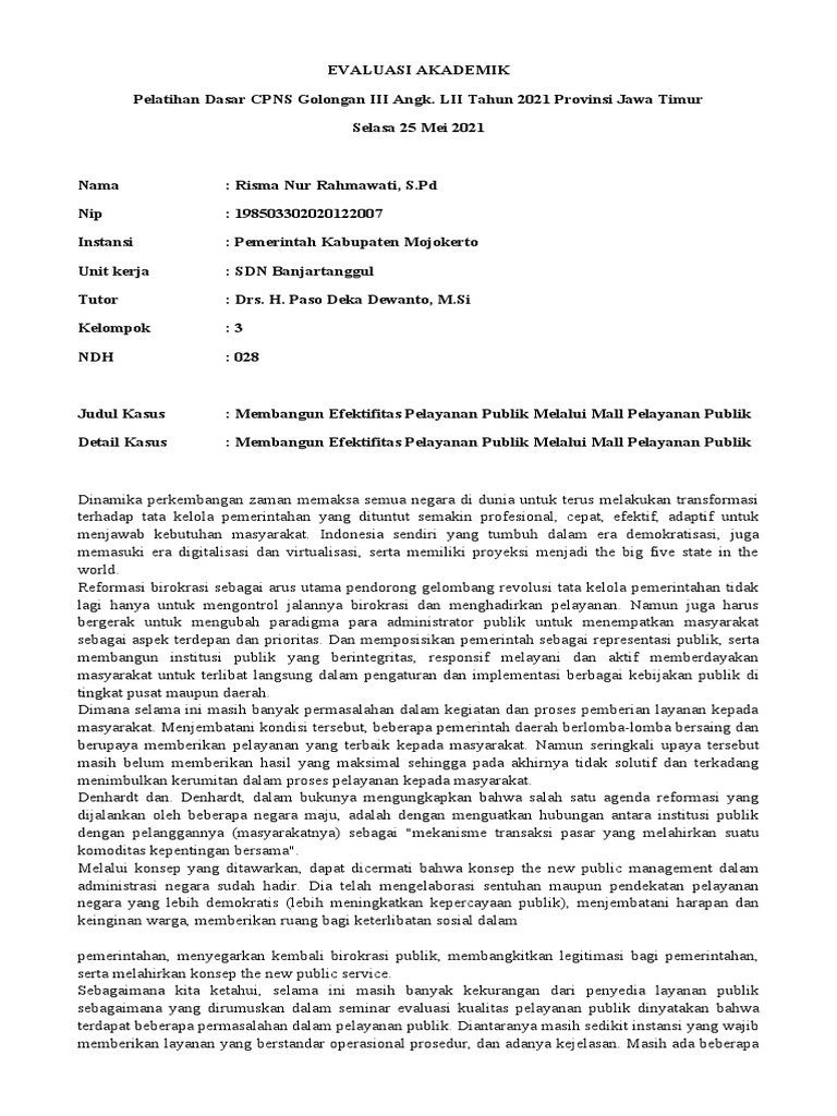 Evaluasi Pelayanan Publik MPP | PDF