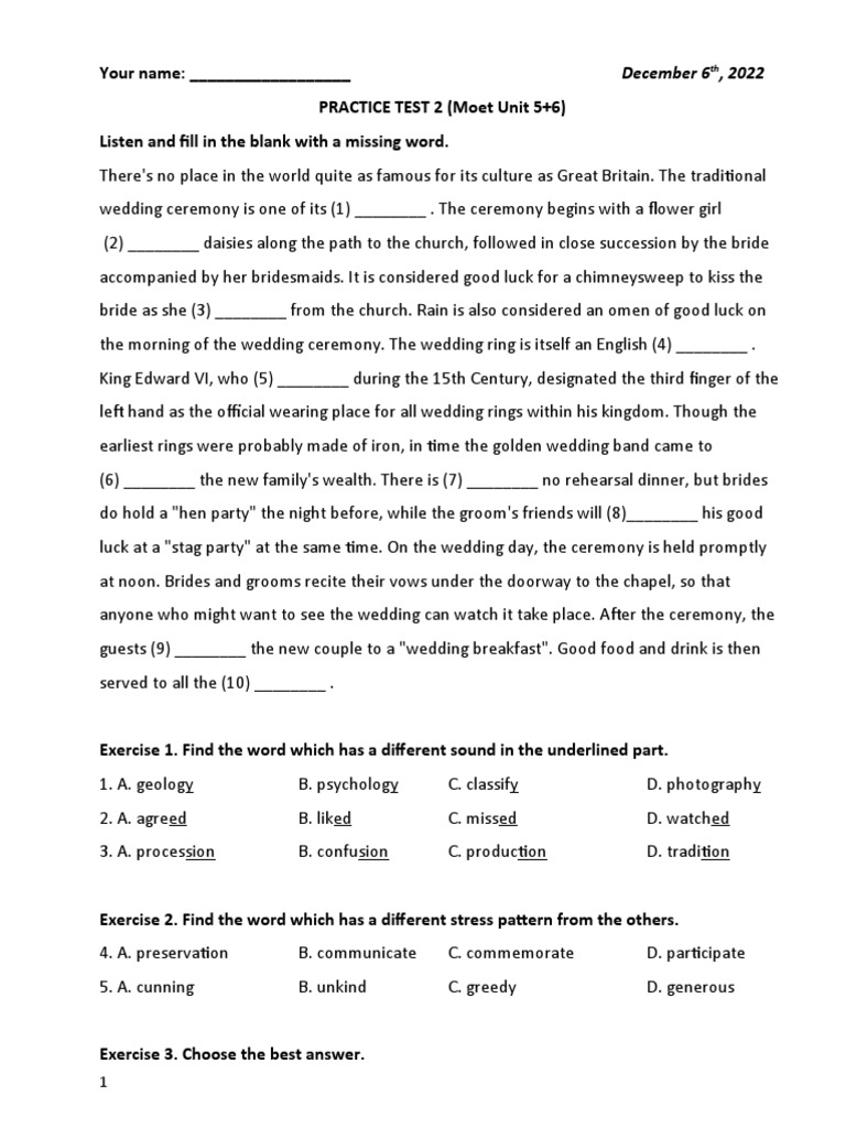 Test 2 | PDF | Wedding | Social Conventions