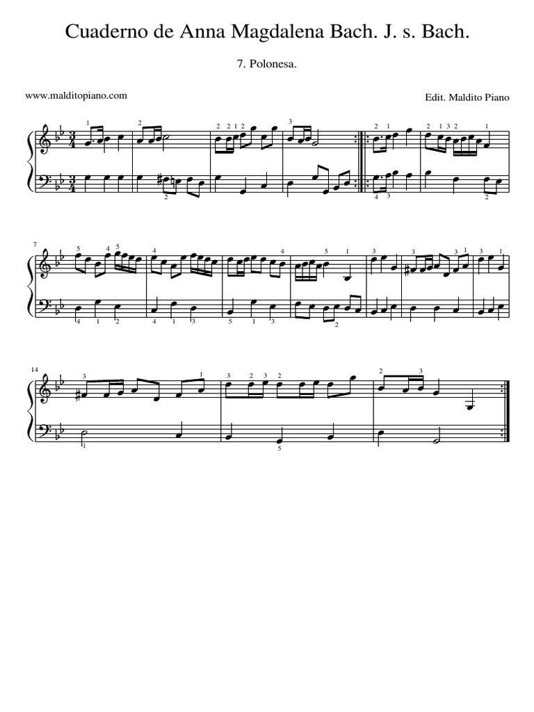 Cuaderno de Anna Magdalena.7 J. S. Bach. | PDF | Johann Sebastian Bach | Musical Compositions