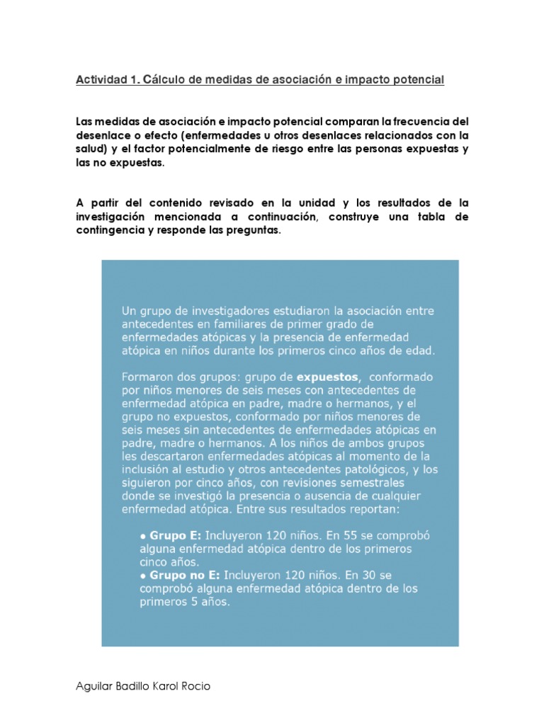 Aguilar Badillo, U9, Actividad 1 Cálculo de Medidas de Asociación e Impacto Potencial | PDF